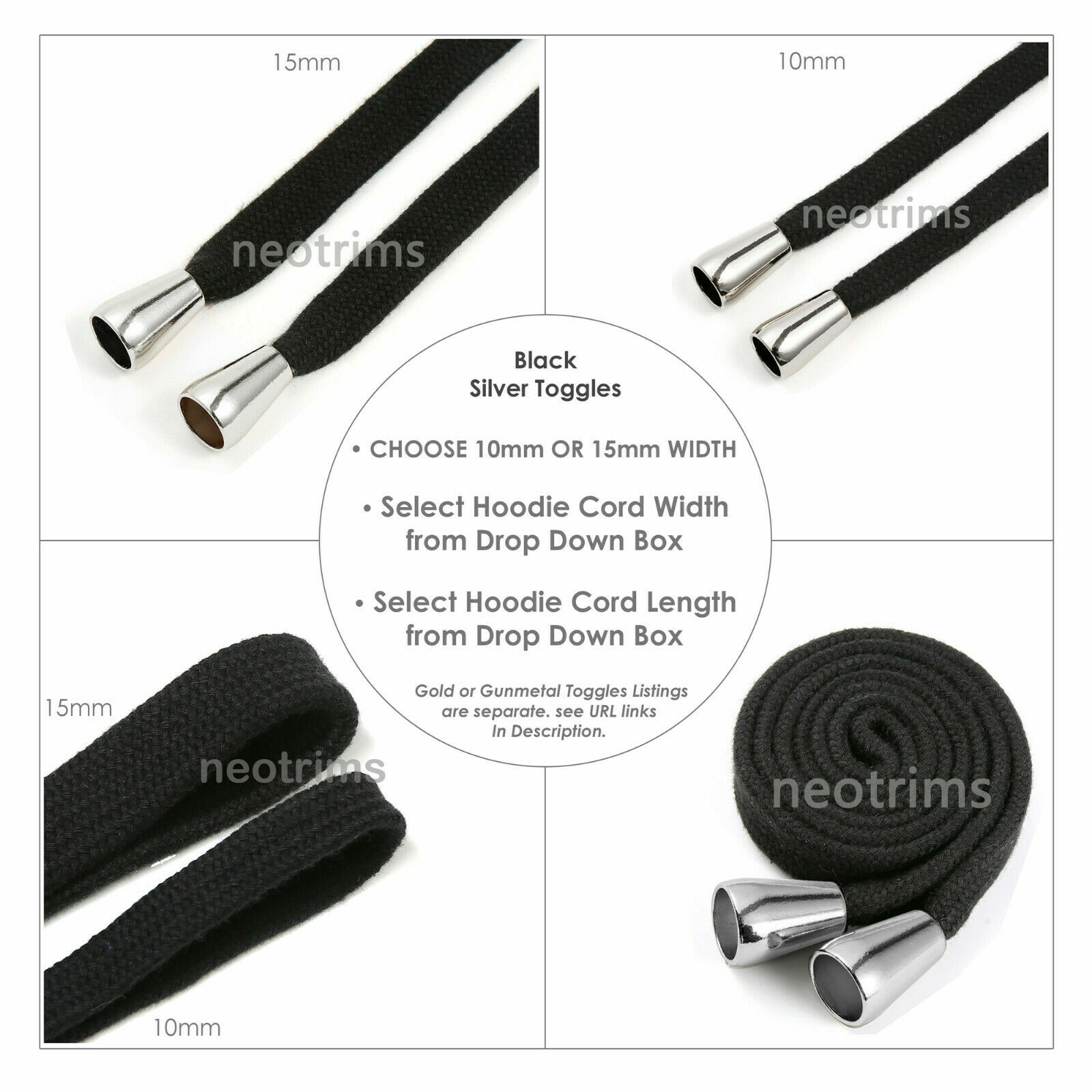 Drawstring Cord Flat Cotton Sweatshirt Hoodie String with Silver ...