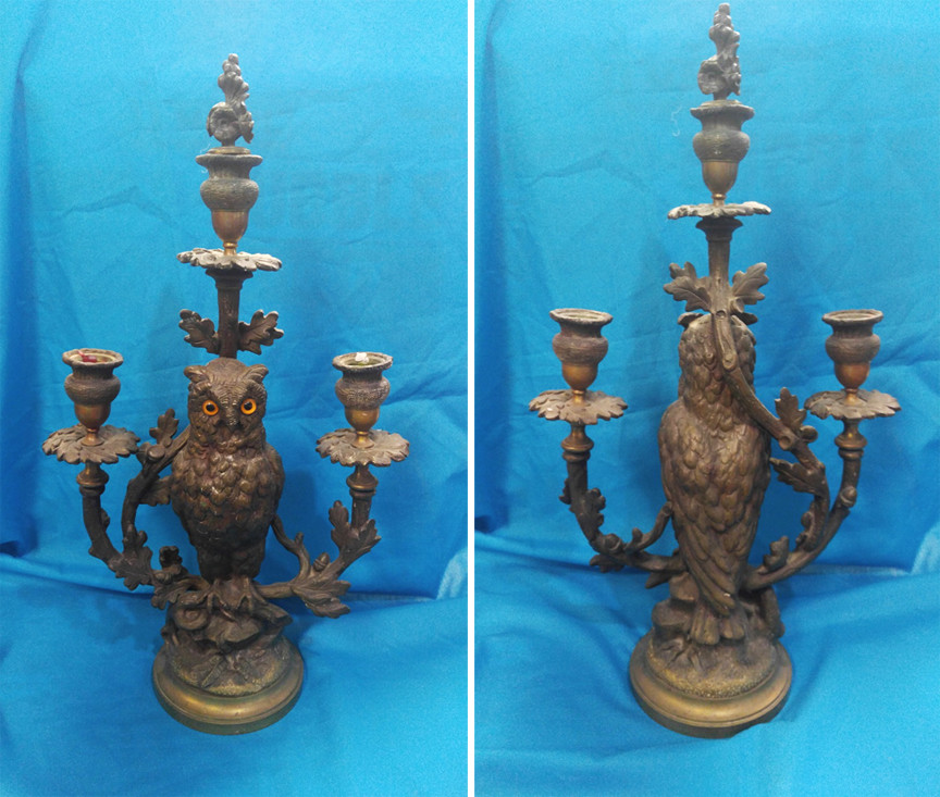 BRONZE FRENCH JAPY FRERES 3 PC OWL CLOCK SET GRANDE MEDAILLE D'HONNEUR ...