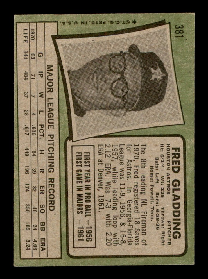 1971 Topps Baseball #381 Fred Gladding EX/MT *d3 | eBay