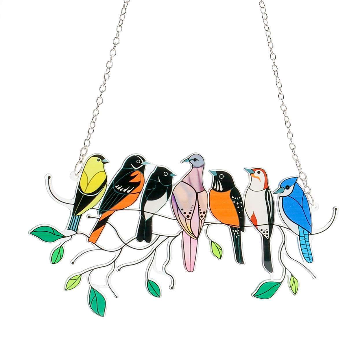 Multicolor Metal Panel Birds Stained Glass Window Suncatcher Hanging ...