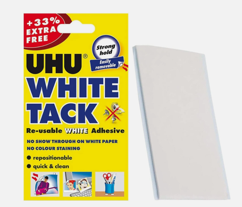 UHU White Tack 33% Extra Free Reusable White Adhesive Sticky Tac 66g ...