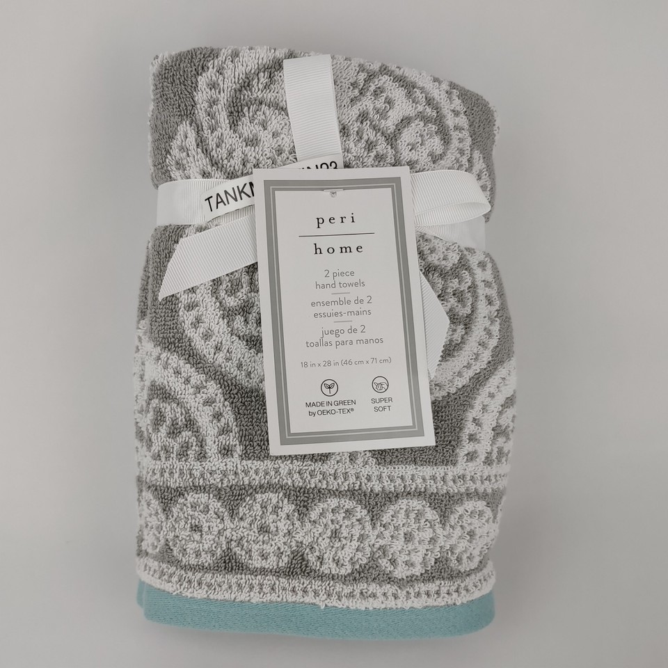 8Pc Set Peri Home Bath Towel Set 2 Bath 2 Hand 4 Washcloths Grey Teal ...