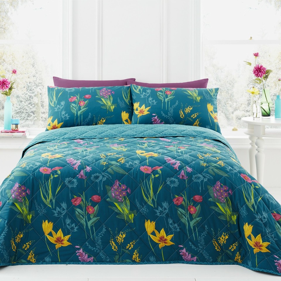 Dreams & Drapes INGRID Floral Duvet Cover Bedding Set Teal Geometric ...