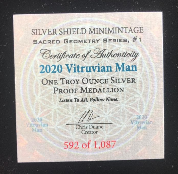 2020 VITRUVIAN MAN PROOF SILVER MEDALLION ~ 0.999 FINE ~ SACRED ...