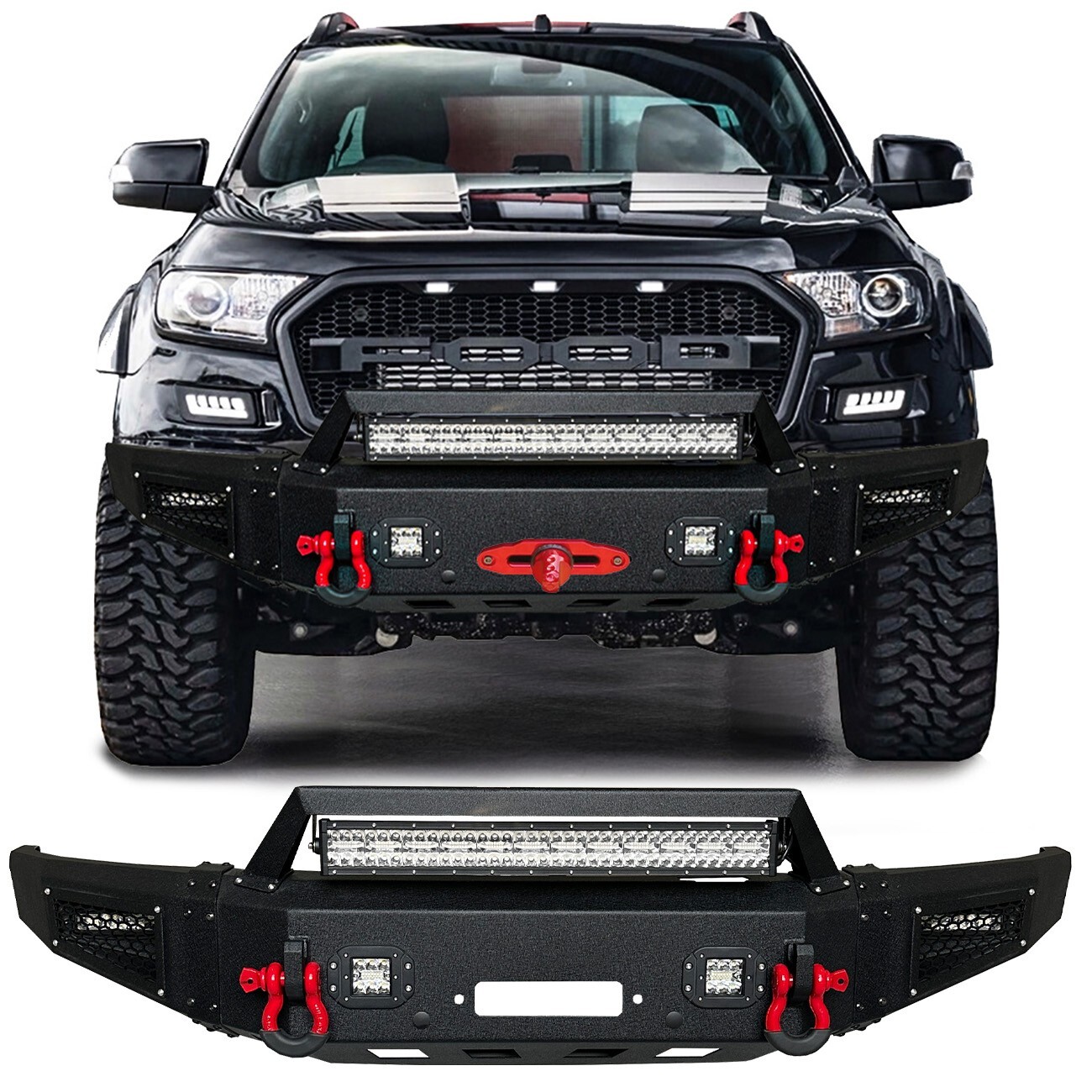 Vijay For 2019-2023 Ford Ranger Steel Front Bumper with Winch Plate and ...