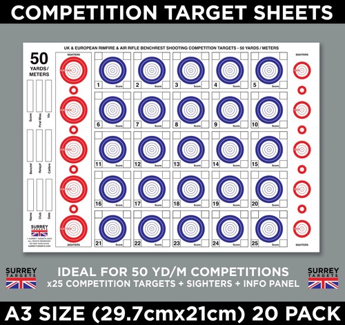 A3 COMPETITION TARGET SHEETS 50 Yard / Metre Rifle Pistol Gun BB ...