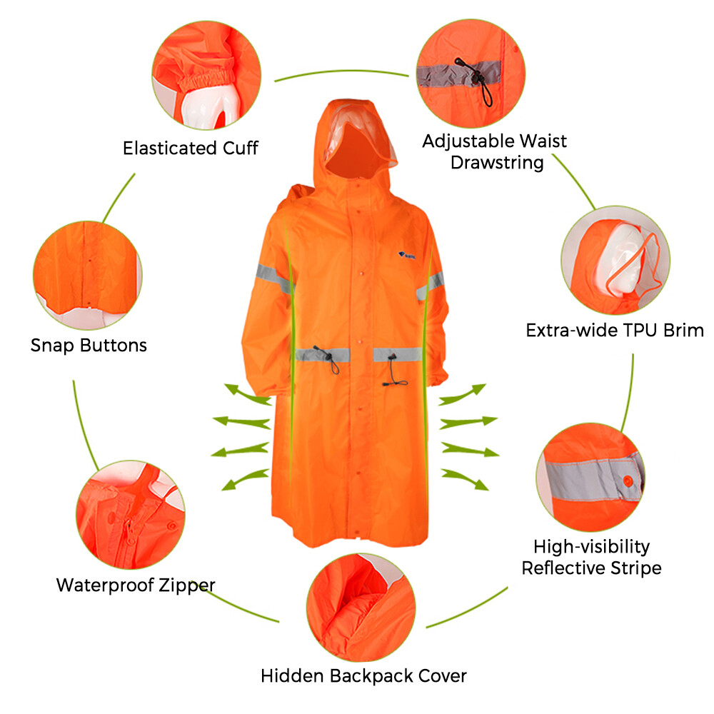 Hooded Rain Poncho for Adults High-visibility Reflective Waterproof ...