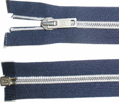 ALBERT ZIP NAVY 18.5"/47CM SILVER NYLON SPIRAL TEETH COIL ZIPPER OPEN ...