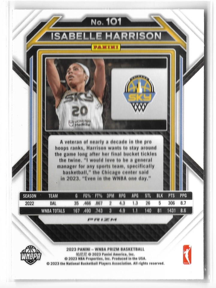 2023 Prizm WNBA Cracked Ice Prizm #101 Isabelle Harrison Chicago Sky ...