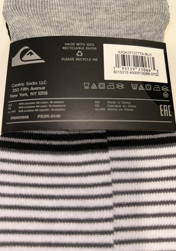 Quicksilver No Show Socks 5 Pair Men's 6-12 Black White Gray Mixed Surf ...