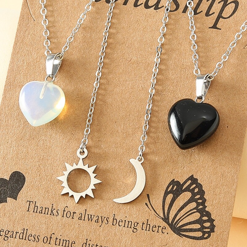 2 Pcs European American for Creative for Sun Moon Heart Stone Pendant ...
