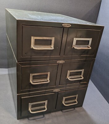 Vintage Cole Steel 2 Drawer Index Card Cabinet Green Industrial Metal ...