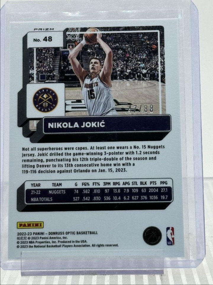 NIKOLA JOKIC 2022-23 DONRUSS OPTIC BASKETBALL CHOICE RED NUGGETS /88 ...