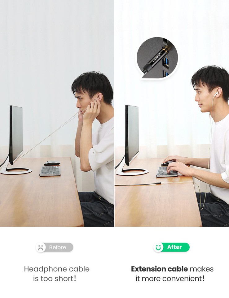 Ugreen 3.5mm Mic Stereo Jack Audio Extension Cable 4-Pole Male to ...