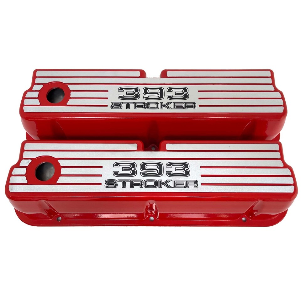 Ford 393 Stroker Tall 351 Windsor Red Valve Covers - Wide Fin - Ansen ...