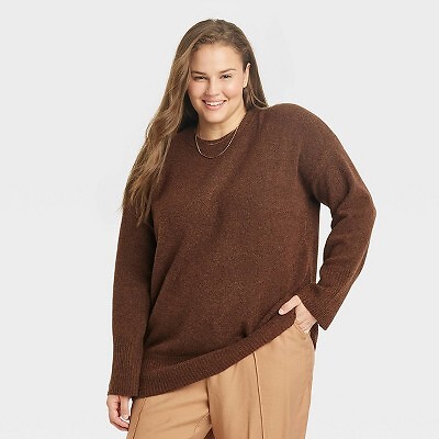 Women's Crewneck Tunic Pullover Sweater - A New Day Brown XXL | eBay