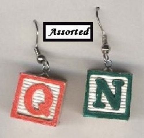 Funky Alphabet ABC BABY BLOCKS EARRINGS-Mini Wood Charm Teacher Costume ...