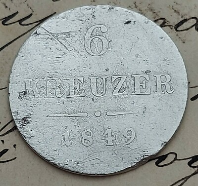 Austria silver coin, 6 Kreuzer 1849. Franz Joseph I Original silver ...