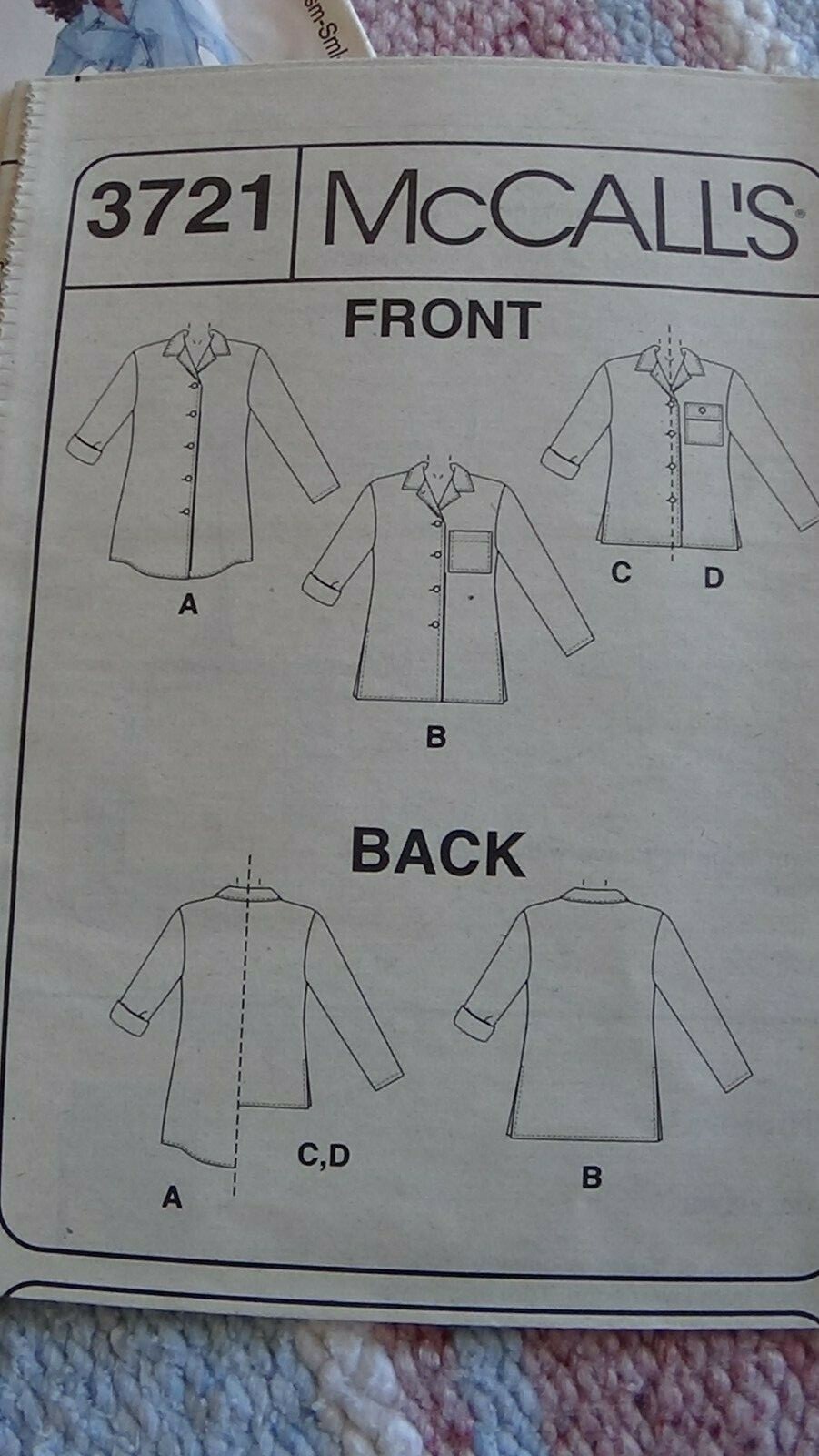 Uncut McCalls 3721 Pattern Jacket Style Shirts in Three Lengths Size L ...