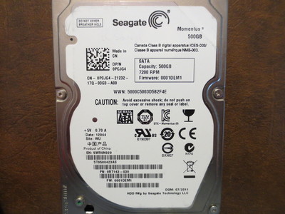 Seagate ST9500423AS 9RT143-030 Fw :0 001DEM1 Wu 500gb 2.5 " SATA Rigide ...
