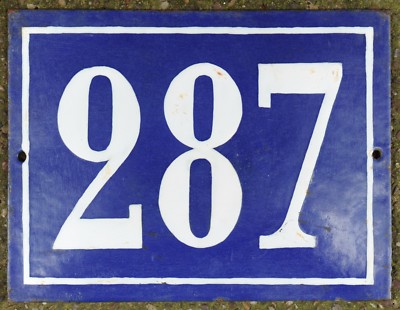 Large old French house number 287 door gate plate plaque enamel steel ...