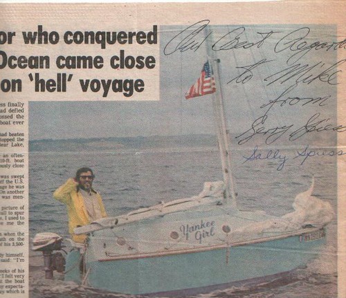 Gerry & Sally Spiess Autographed Newspaper Article 1979 Sailboat Solo ...
