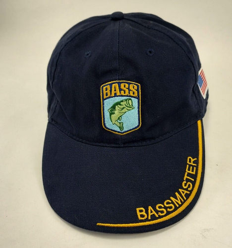BASSMASTER Hat Hook and Loop Fishing American Flag Fish Navy Blue ...