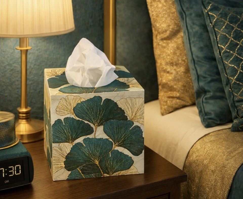Ginkgo Leaf Handmade Tissue Box Cover / Tissue Box Holder / Teal and ...