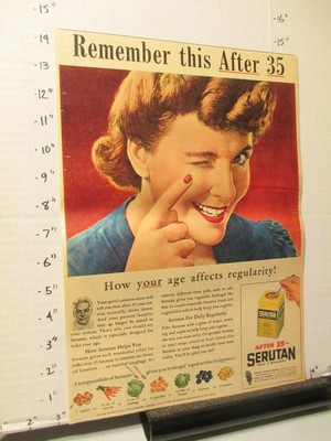 newspaper ad 1948 SERUTAN laxative regularity over 35 woman wink NYSN ...