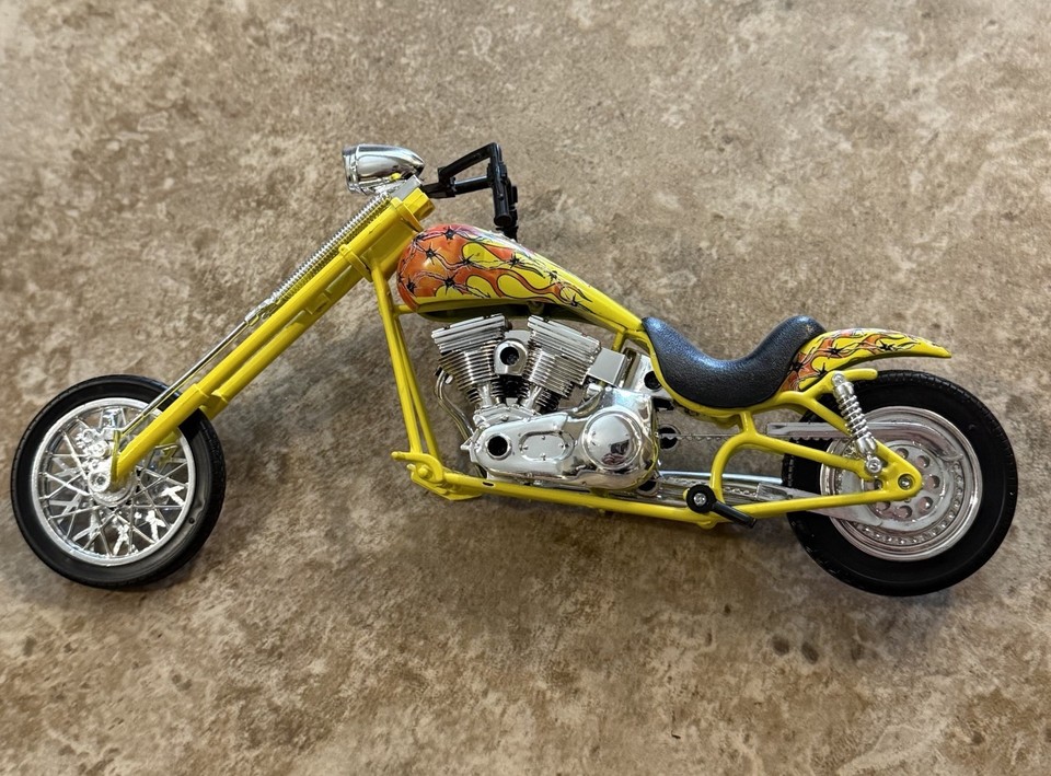 Rare NewRay 1995 Chopper Motorcycle Low rider 10” Long Red Ylw Barbed ...