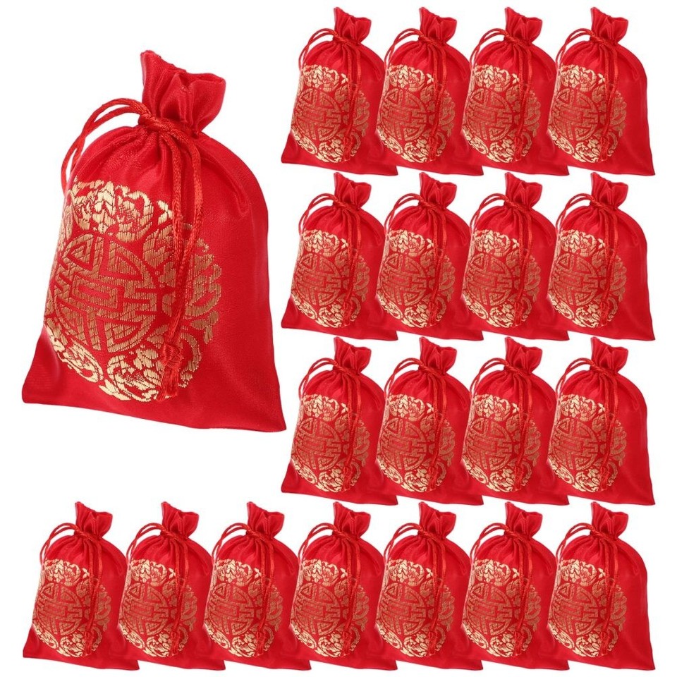 20Pcs Red Silk Drawstring Bags Jewelry Gift Pouches Reusable Storage ...