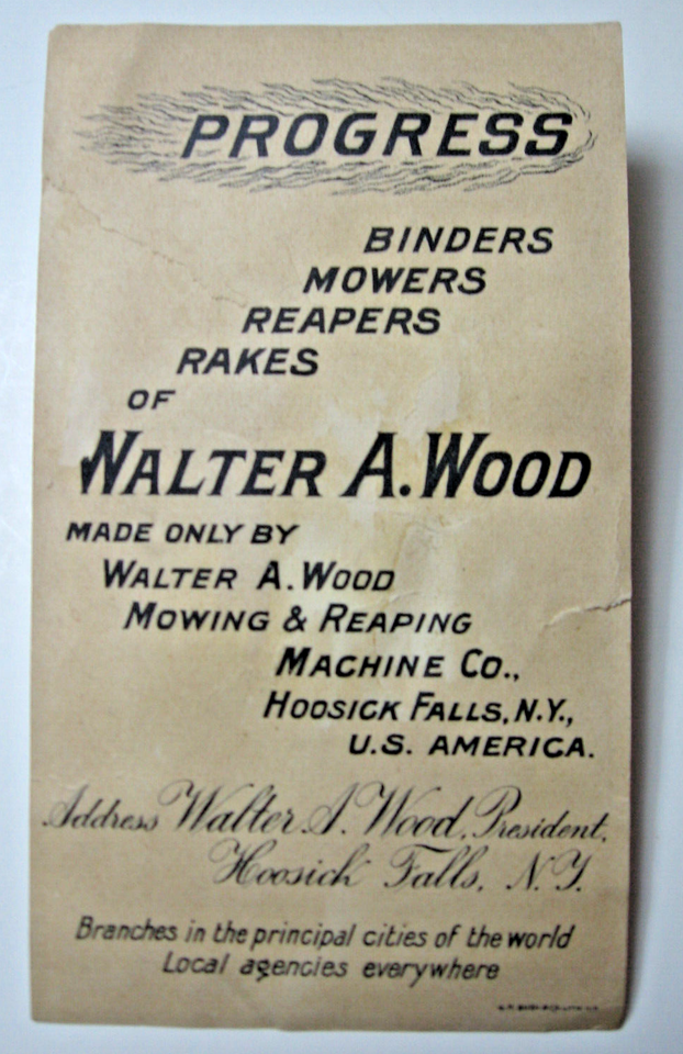 1880's era Walter A. Wood Mowing & Reaping Machine Co. Trade Card (No ...
