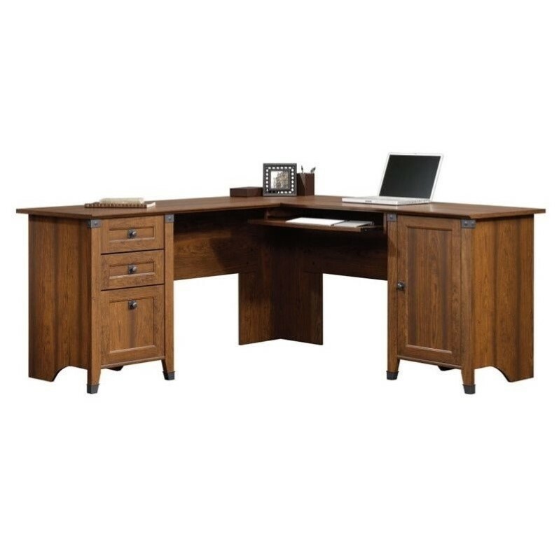 Sauder Carson Contemporary Forge L Shaped Wood Computer Desk in Cherry ...