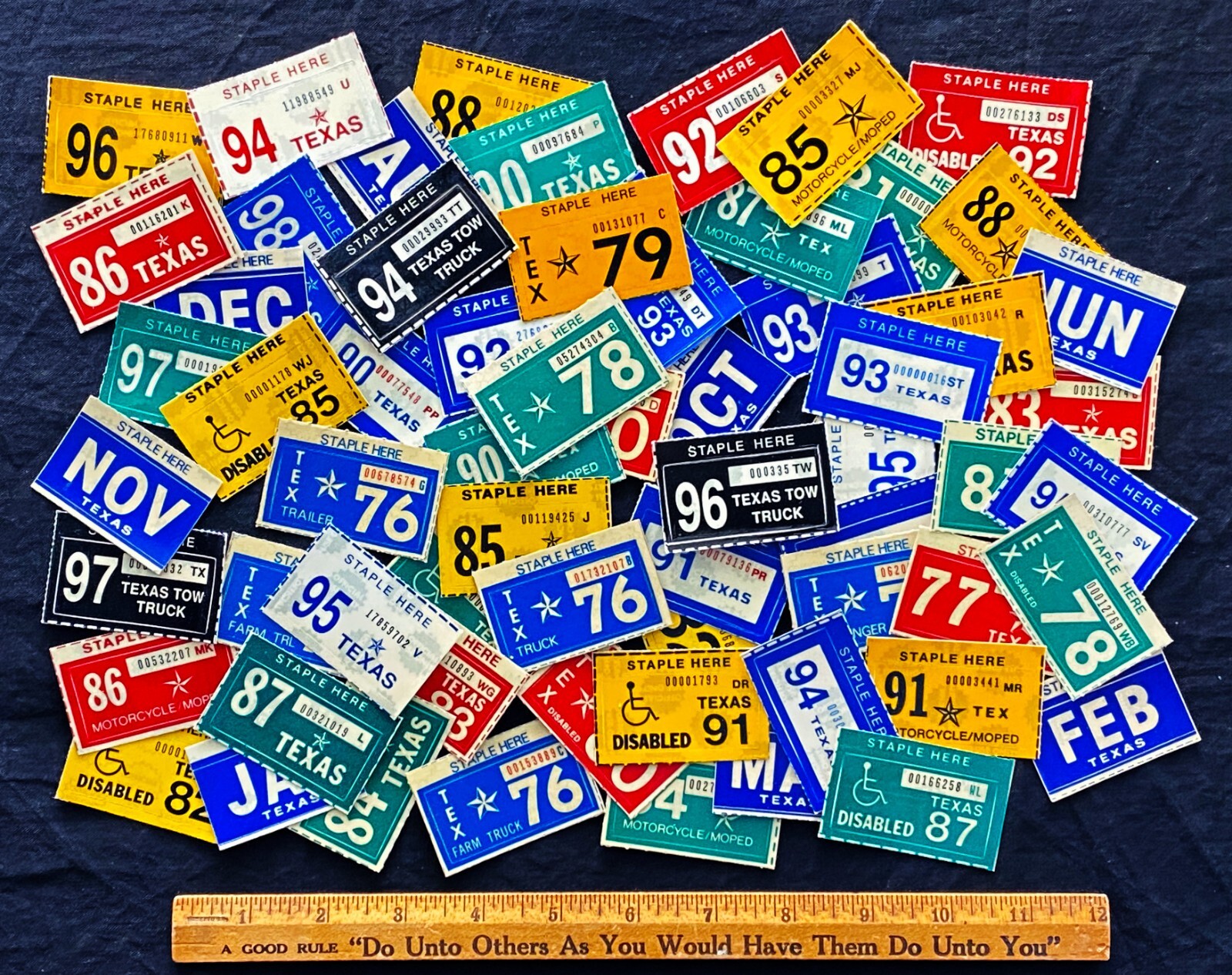 lot of 65 different Texas license plate validation stickers -- 1976 ...