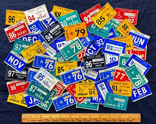 lot of 65 different Texas license plate validation stickers -- 1976 ...