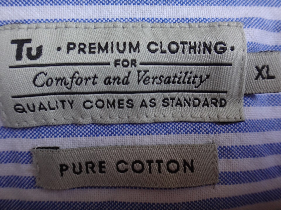 Tu Shirt Mens XL (18") Blue Stripe Long Sleeve Pure Cotton | eBay UK