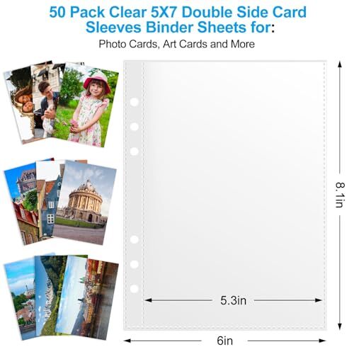 50 Pack 5x7 Clear Binder Sheets Sleeves - 6 Ring A5 5.3 x 8.1 in - 100 ...