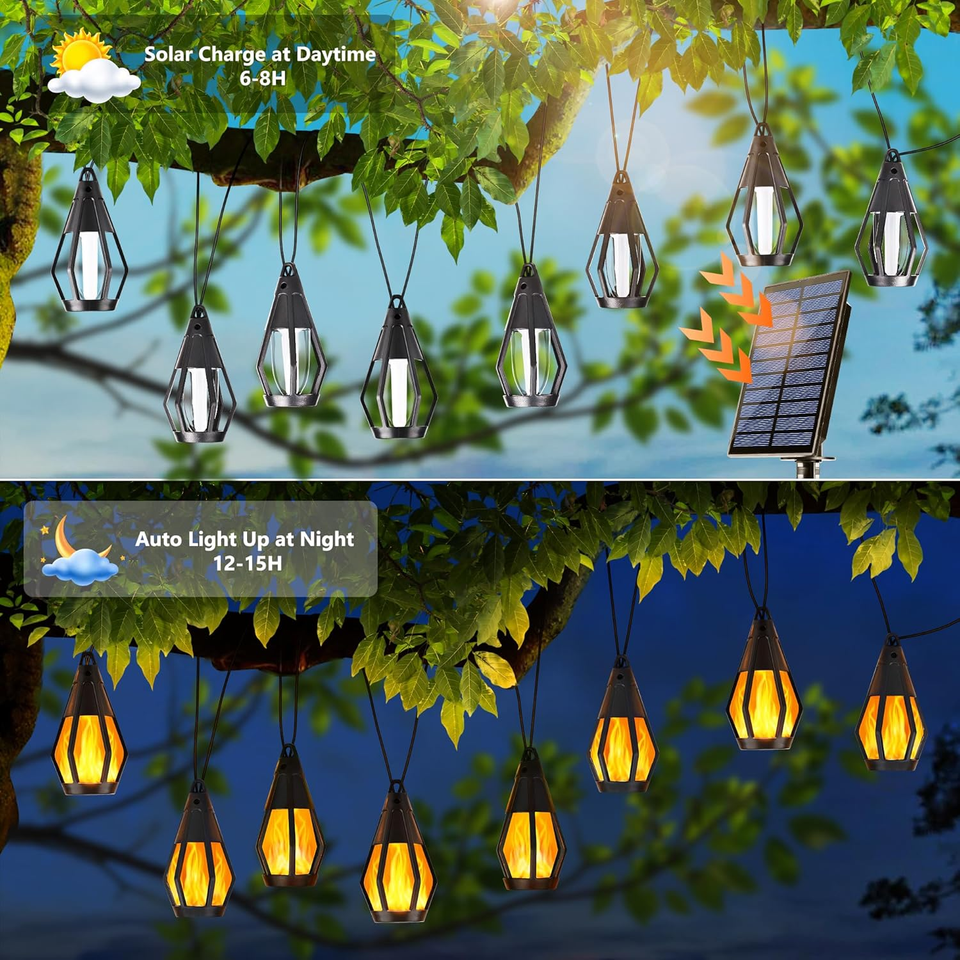 Solar String Lights for Outside, 21Ft Patio Lights with 10 Flickering ...