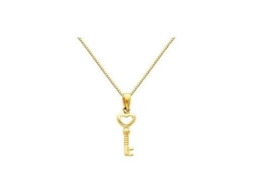 14K Yellow Gold Small Key to Open My Heart Charm Plain Pendant Dije de ...