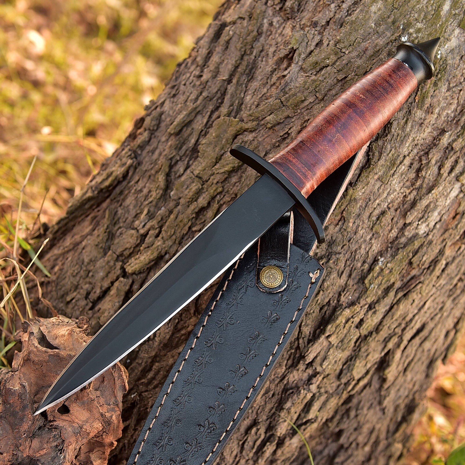 Vintage Handmade Double-Edged V42 Military Stacked Leather Stiletto ...