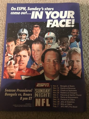 RARE ESPN Poster Print Ad BRUCE SMITH JIM KELLY DAN MARINO JOHN ELWAY ...
