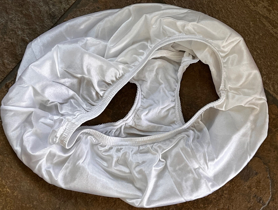 SHINY Med White SATIN 100% Nylon Full Brief Panty Sewn in Cotton Gusset ...