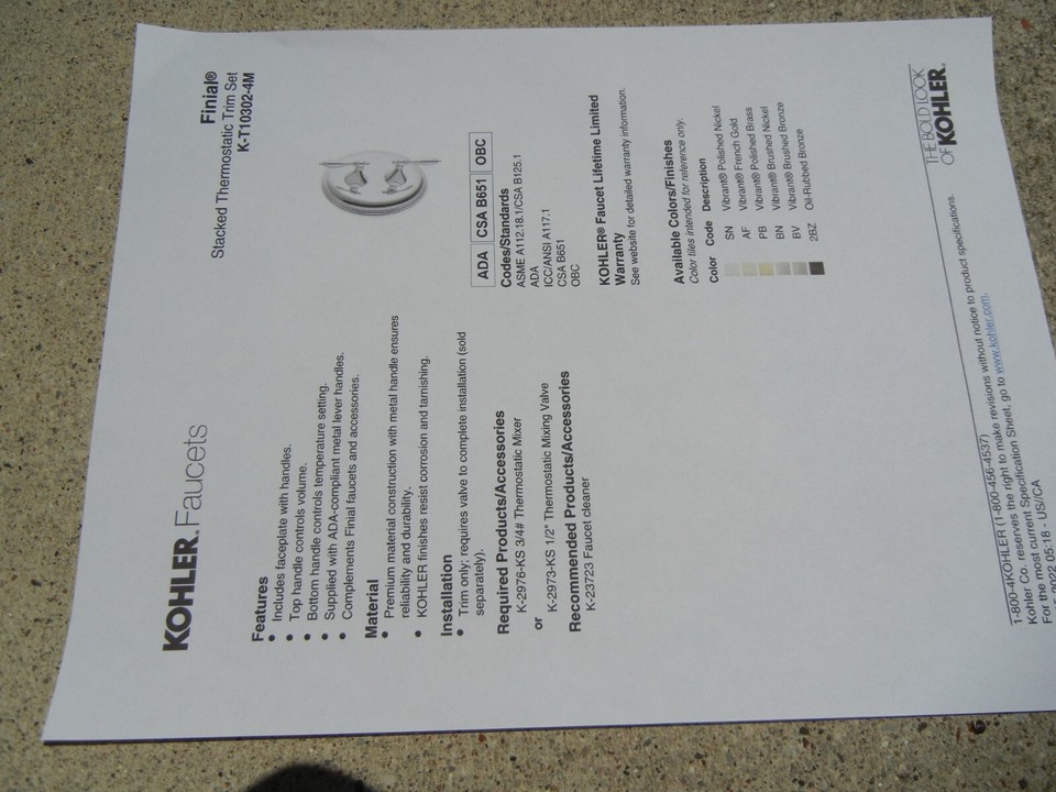 Kohler Finial K-T10302-4M-AF Stacked Valve Shower Bath Trim with Lever ...