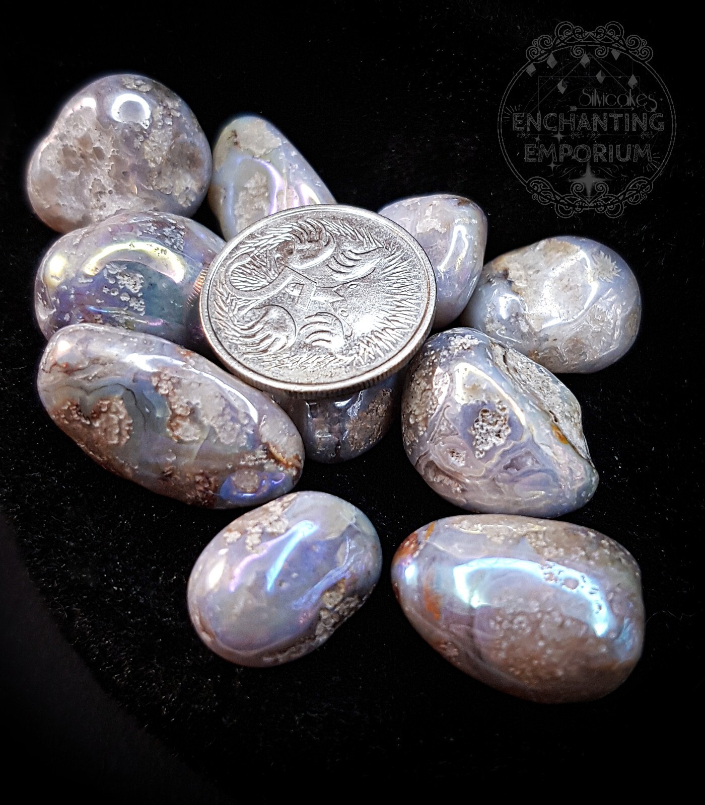 Rainbow Aura Blue Sakura Agate Tumbled Cherry Blossom Gemstone Crystal ...
