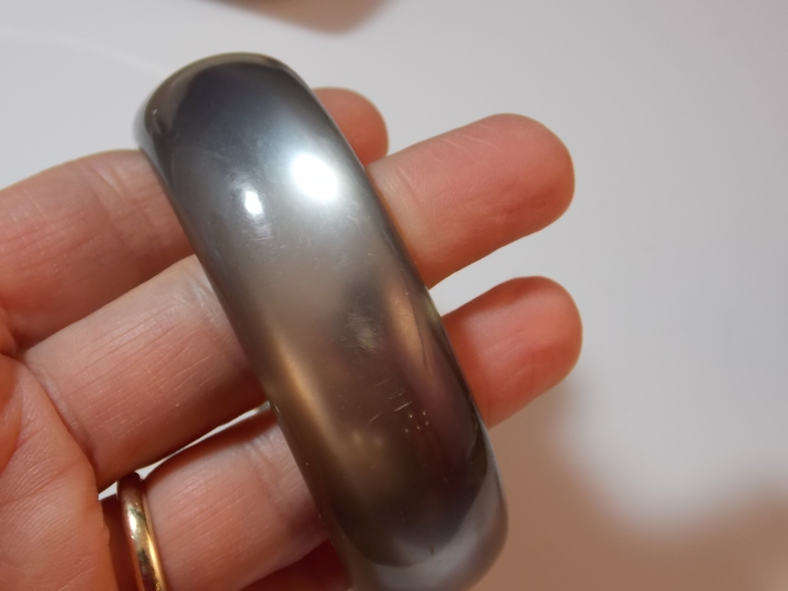 Vintage Chunky Silver Gray Thermoset Moonglow Wide Round Bangle ...