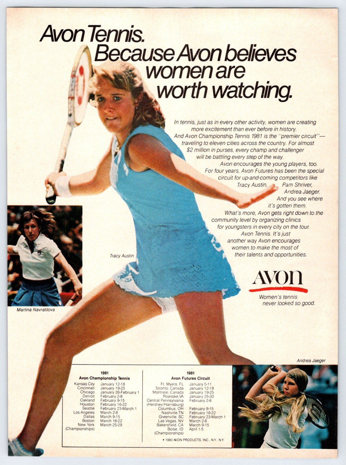 1981 TRACY AUSTIN AVON CHAMPIONSHIP TENNIS Vintage 8X11 Magazine Ad ...