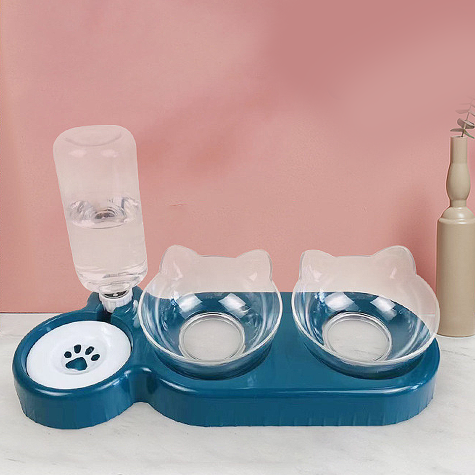 3-In-1 Cat Feeder Bowl Automatic Food & Water Dispenser Meal Bowls ...
