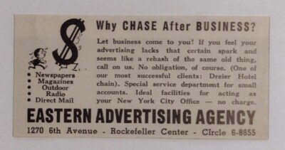 1939 Eastern Advertising Agency Advertisement New York City | eBay