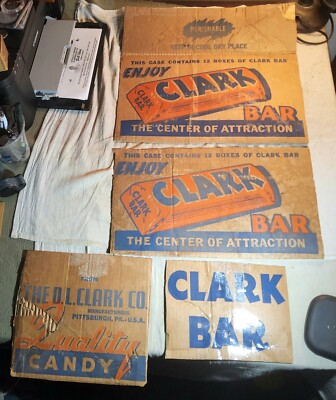 VINTAGE 1940's CLARK BAR CANDY ADVERTISING CARDBOARD SHIPPING CASE ...