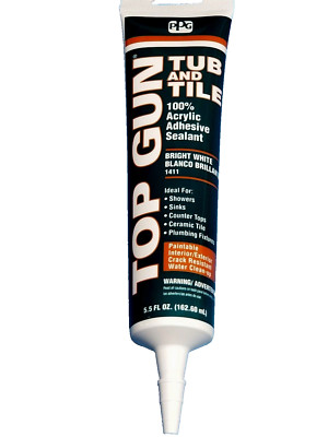 PPG Top Gun Tub & Tile 100% Acrylic Sealant 5.5oz Paintable Int/Ext ...